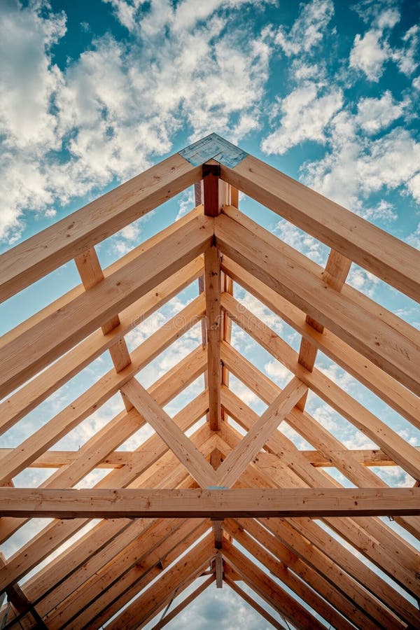 Construction Workers are Assembling the Wooden Structure of a House ...