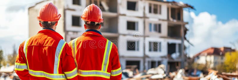 Construction Workers Assessing Damage after Building Collapse, Disaster ...