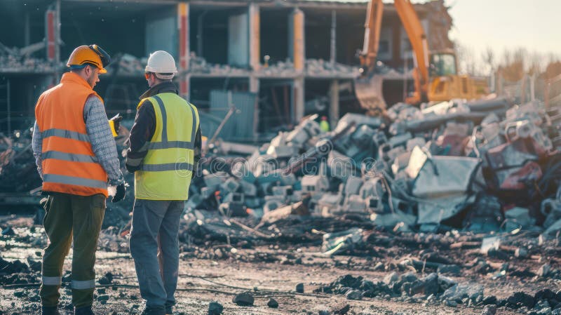 Construction Workers Assessing Damage and Planning Recovery Stock ...