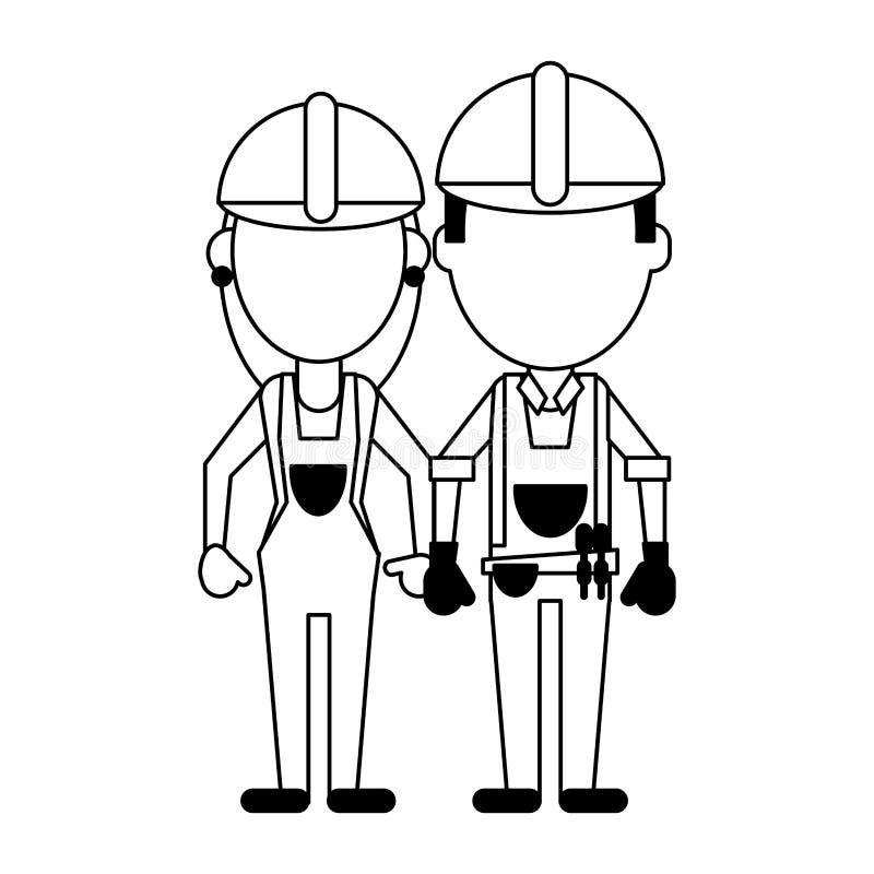 Construction Workers Avatars in Black and White Stock Vector ...