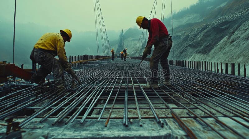 Construction Workers on a Bridge Deck with Rebar Stock Illustration ...