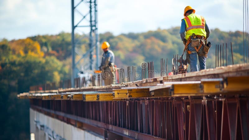 Construction Workers on a Bridge Framework Stock Illustration ...