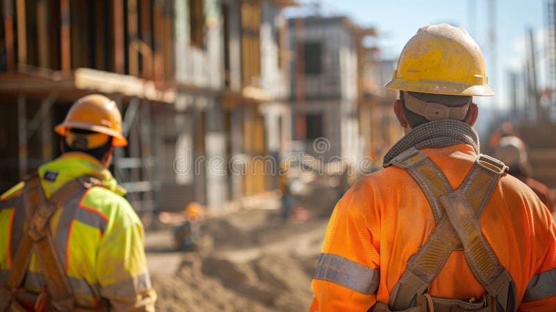 Construction Workers in Bright Gear Framing a New Building Stock ...