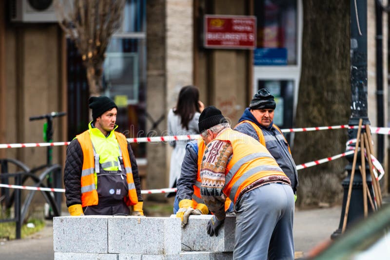 Construction Workers in Bucharest, Romania, 2021 Editorial Image ...