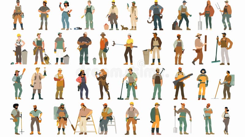 Skilled Construction Workers with Tools Set Working on Site Stock ...