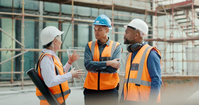 Construction Workers, Building Engineers or Tablet in Teamwork Planning ...