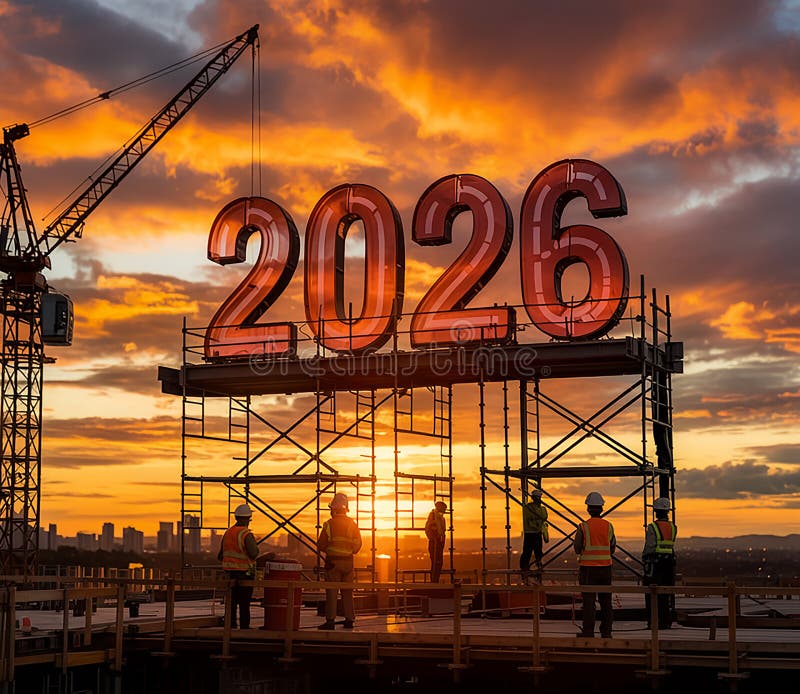 Construction Workers Building Future Infrastructure Under 2026 Generative Ai Stock Illustration ...