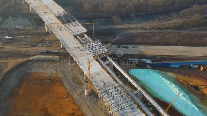 Highway Overpass Bridge Construction Progressing Over River Stock ...