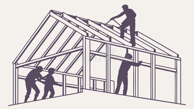Teamwork Building Wooden House Frame Stock Illustrations – 59 Teamwork ...