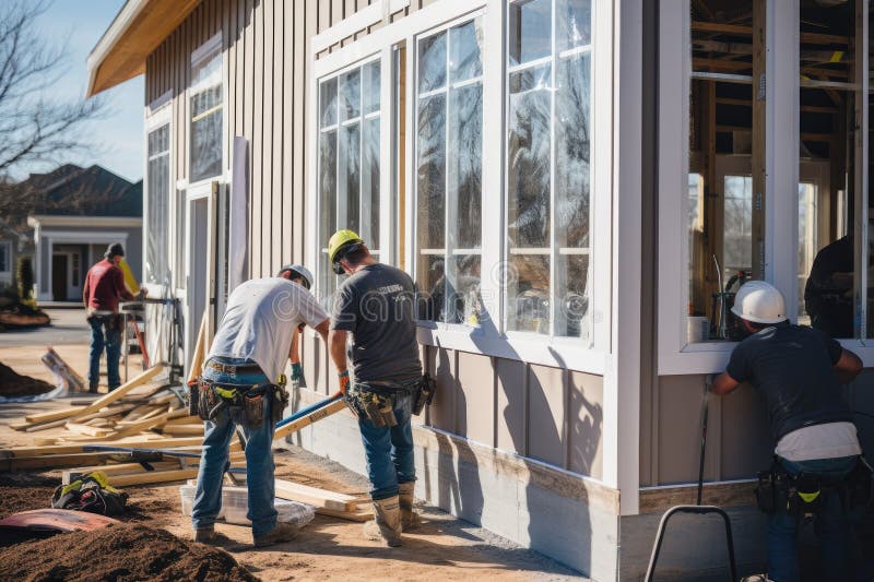 Construction Workers are Building a House on a New Residential ...