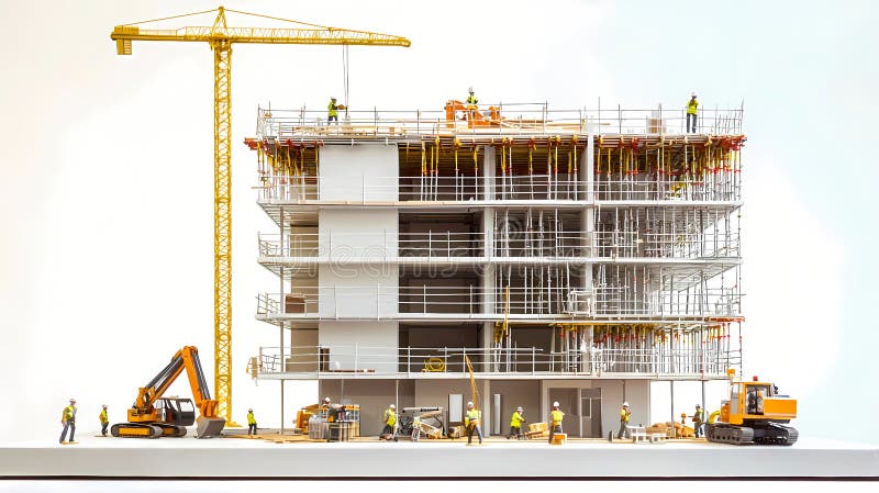 Construction Workers Building Modern Architectural Scale Model with ...