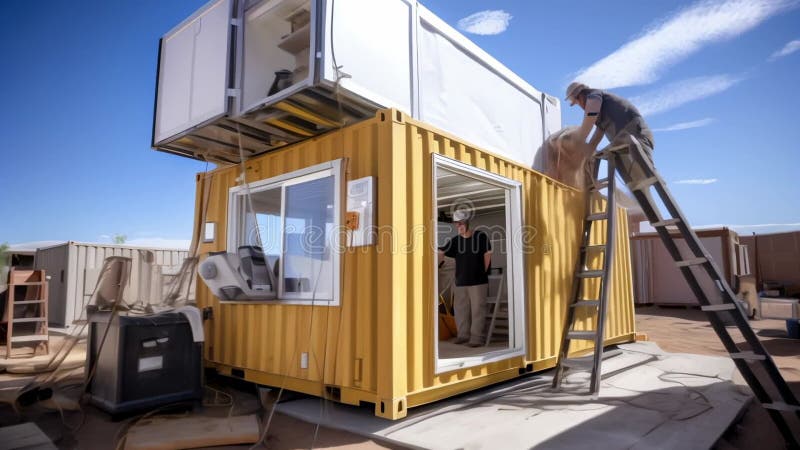 Construction Workers Building Modern Container Home Stock Footage ...