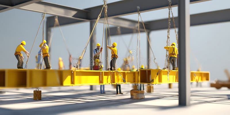 Construction Workers Building a Modern Structure Stock Illustration ...