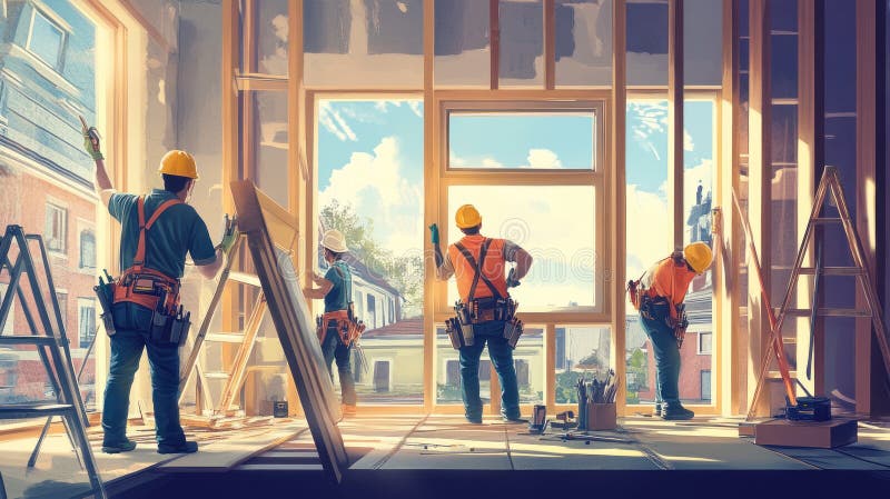 Construction Workers Building a New Home Stock Photo - Image of wood ...