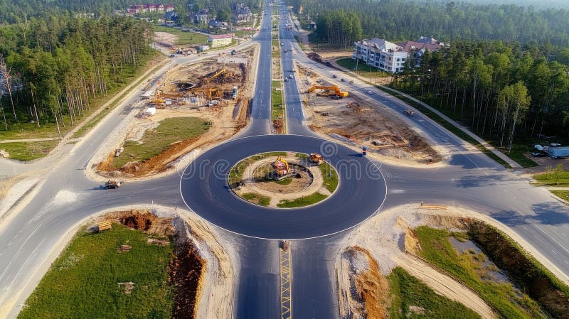 Construction Workers Building a Roundabout in a Residential Area ...