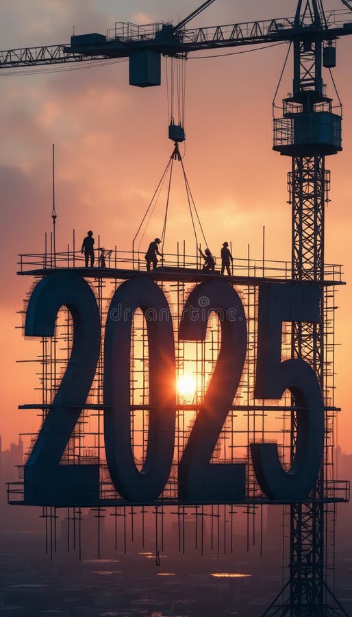 Construction Workers Building 2025 Sign Stock Photo - Image of cranes ...