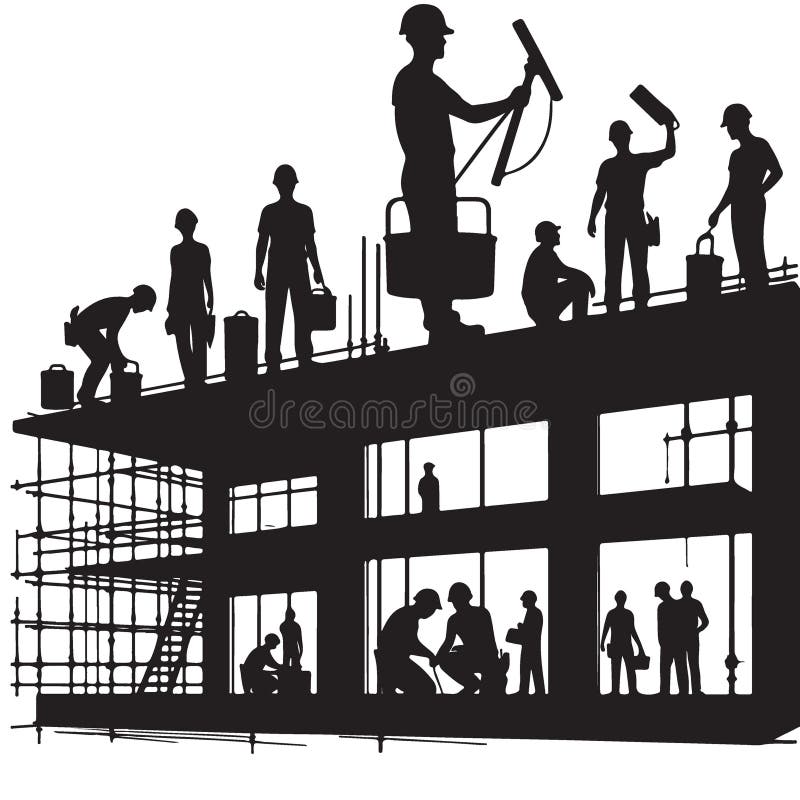 Construction Workers Building Silhouette Vector Illustration Industry ...