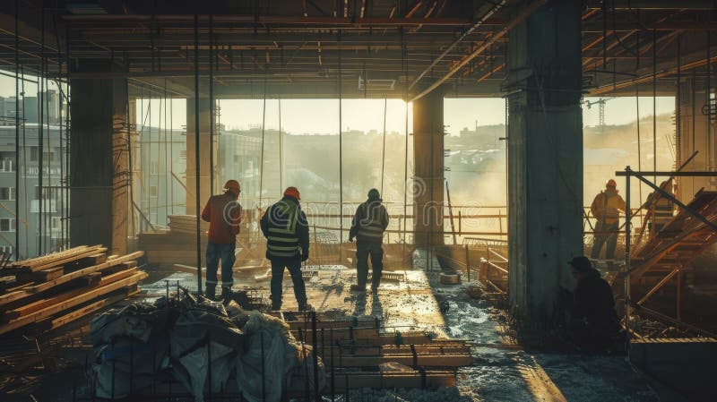 Construction Workers on a Building Site AIG535 Stock Image - Image of ...