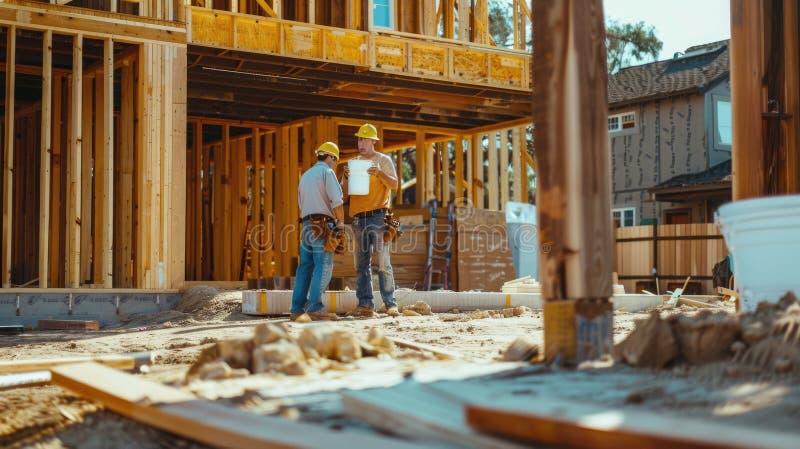 Construction Workers are on a Building Site, Overseeing the Progress of ...