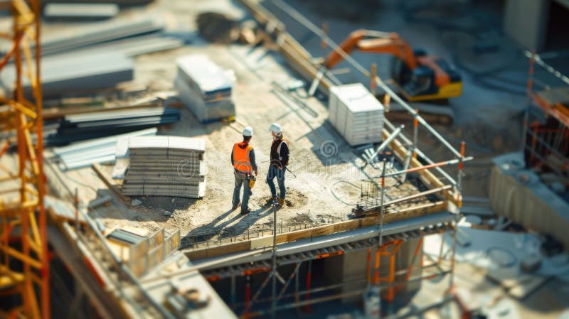 Construction Workers are on a Building Site, Overseeing the Progress of ...