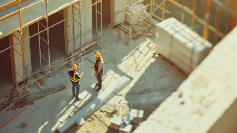 Construction Workers are on a Building Site, Overseeing the Progress of ...