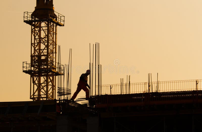 Construction Worker at Site in Sunset Editorial Stock Image - Image of ...