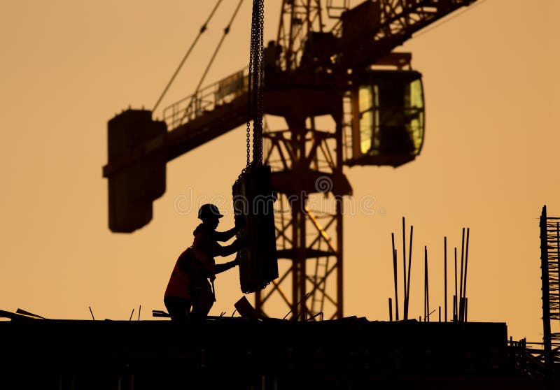 Construction Workers on Building Site at Sunset Editorial Image - Image ...