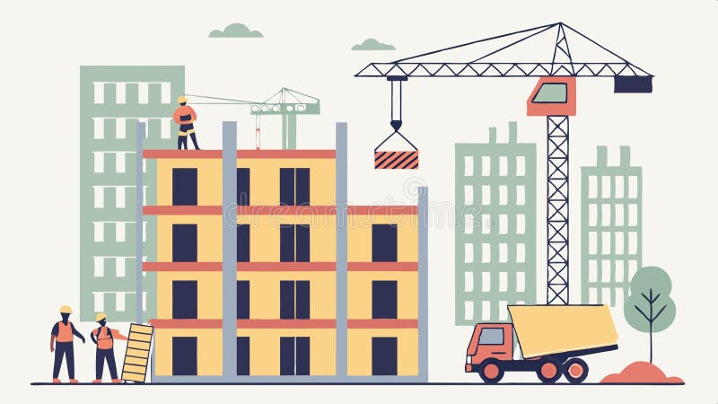 Construction Workers Building, Urban Development and City Growth Scene ...