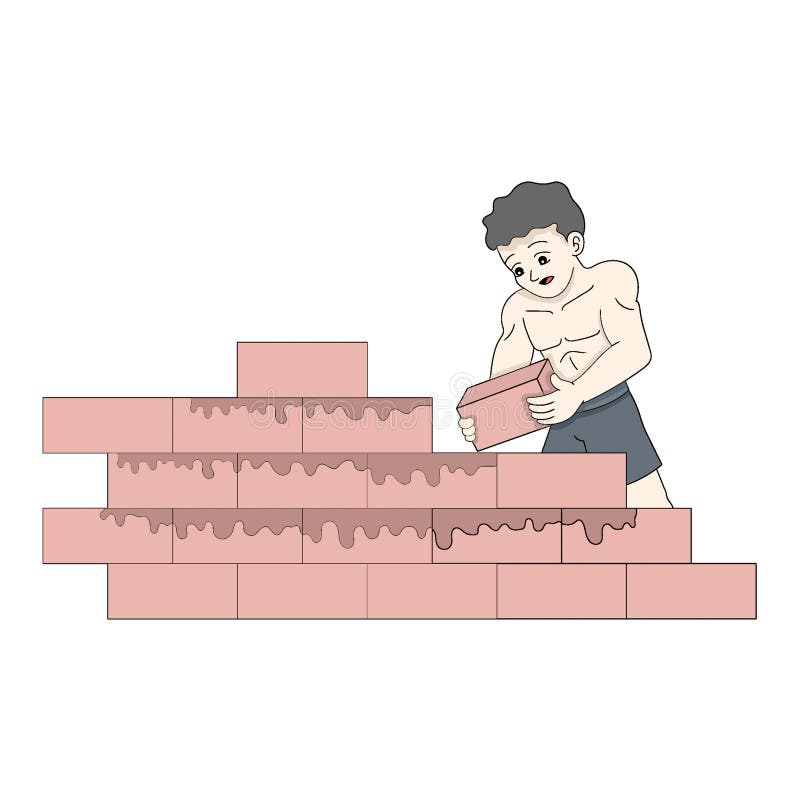 Construction Workers are Building a Wall of Bricks Stock Vector ...