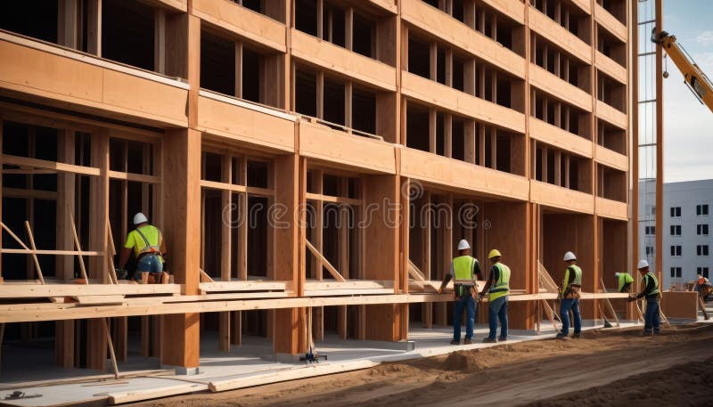 Construction Workers Building Wooden Framework Stock Illustration ...