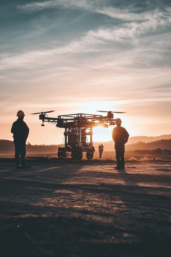 Construction Workers Calibrating a Large Industrial 3D Printer on a ...