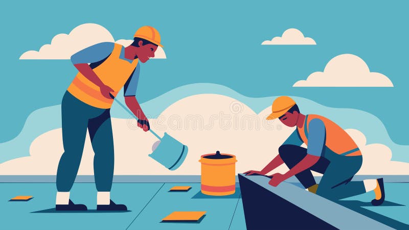 Construction Workers Carefully Laying Down a Layer of Waterproofing ...