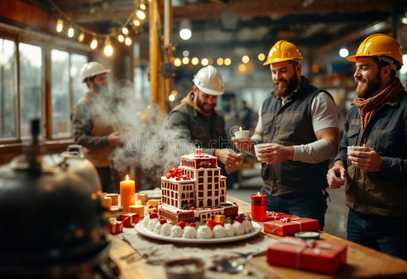 Construction Workers Celebrate with a Festive Gingerbread House during ...