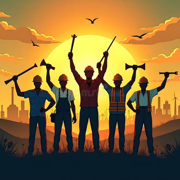 Construction Workers Celebrating International Labour Day Stock ...