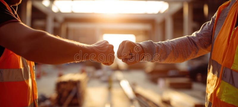 The Construction Workers Celebrating Teamwork with a Fist Bump at ...