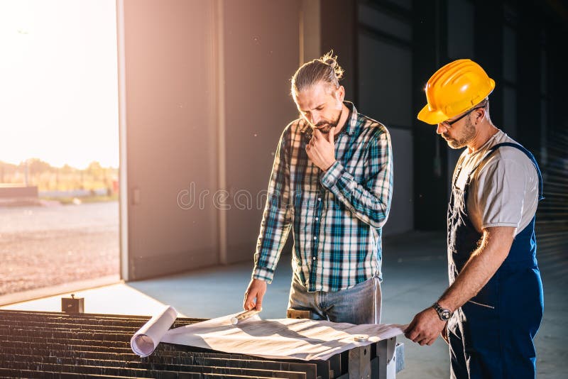Construction Workers Checking Checking Blue Print Stock Image - Image ...