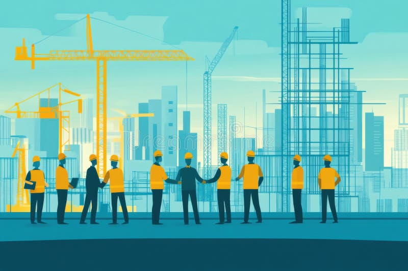 Construction Professionals Engage in Teamwork at a Large Building Site ...