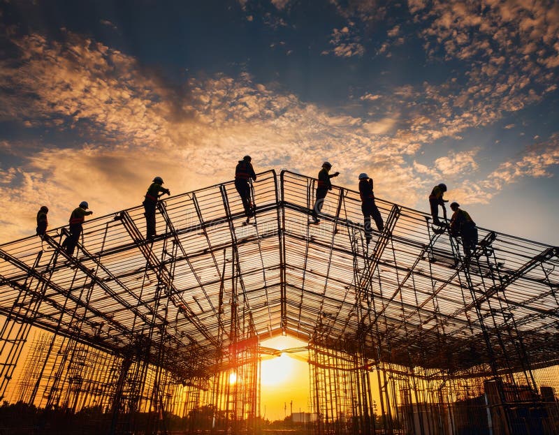 Construction Workers Collaborate on a Steel Stock Photo - Image of ...