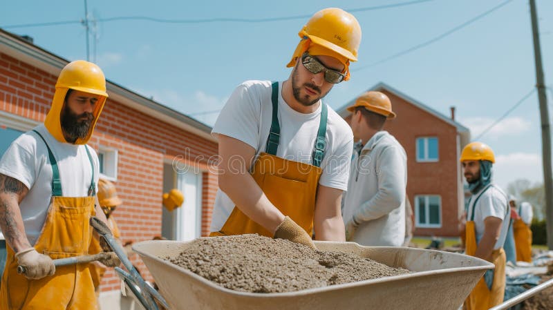 Construction Workers Collaborate To Build a Brick House Stock Image ...