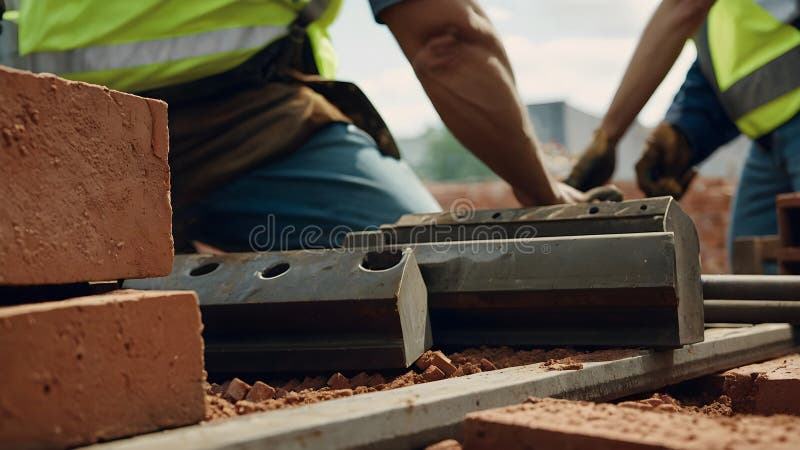 Construction Workers Collaborating on a Building Site, Operating ...