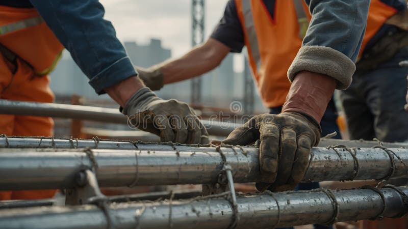 Construction Workers Collaborating on a Building Site Stock ...