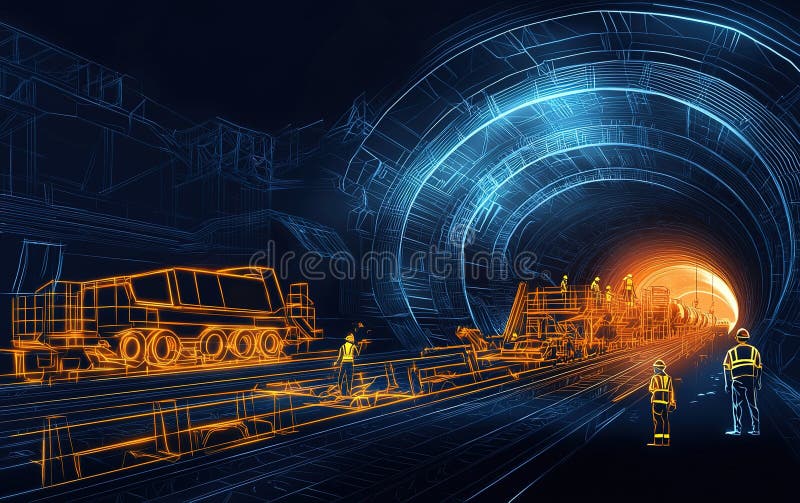 Construction Workers Collaborating in a High-tech Tunnel during an ...