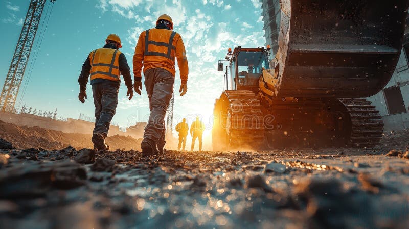 Construction Workers Collaborating on Site Urban Environment Action ...