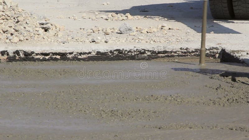 Liquid Cement Flows Gutter, Close-up. Cement on the Construction Site ...