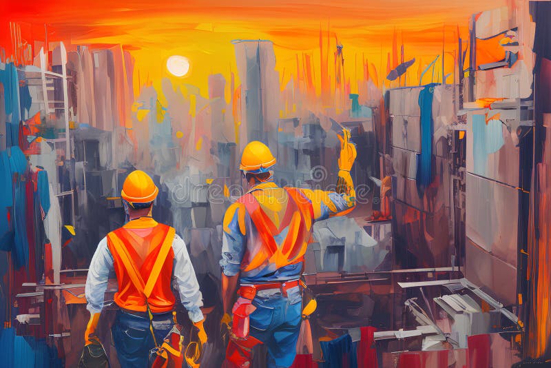 Construction Workers on a Construction Site. Stock Illustration ...