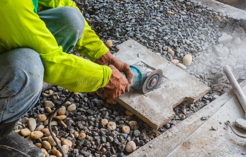Construction Workers Cut Bricks Stock Photo - Image of bricks, building ...