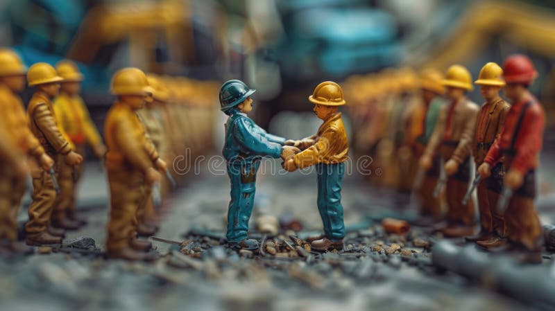 Construction Workers Demonstrating Teamwork and Unity through Handshake ...