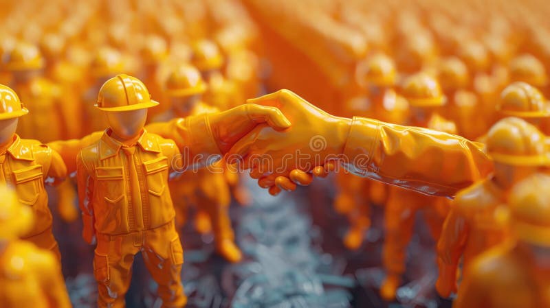 Construction Workers Demonstrating Teamwork and Unity through Handshake ...