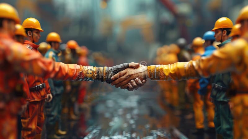 Construction Workers Demonstrating Teamwork and Unity through Handshake ...