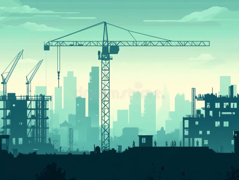 Construction Workers Discussing Building Progress at Sunset ...